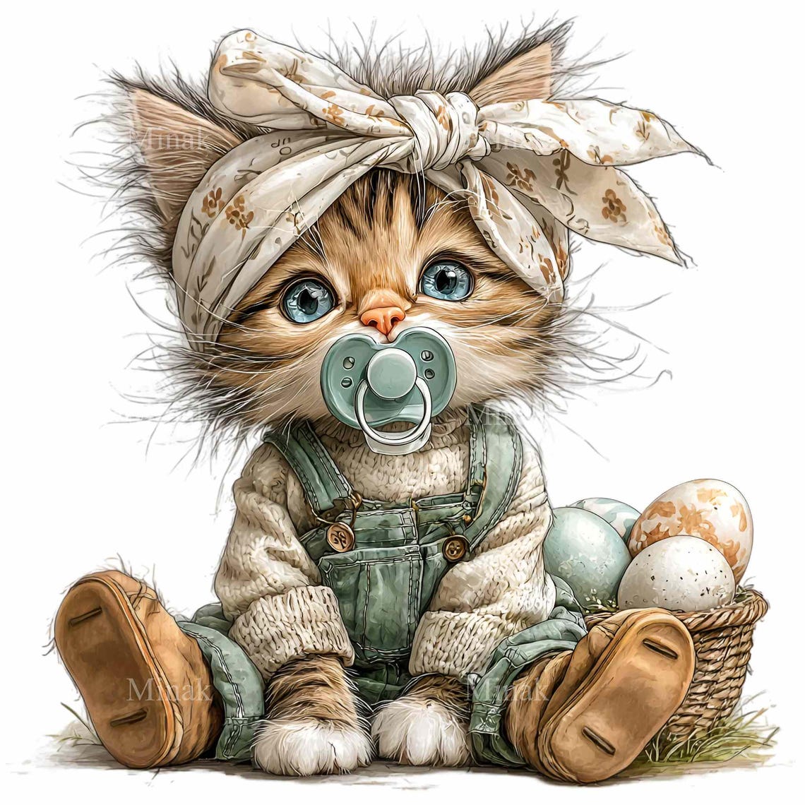12 PNG Baby Kitten Pacifier Clipart, Cat With Headband Eggs Basket ...