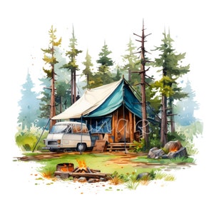 Tent Clipart PNG, 10 Watercolor Outdoor Camping Adventure Illustration ...