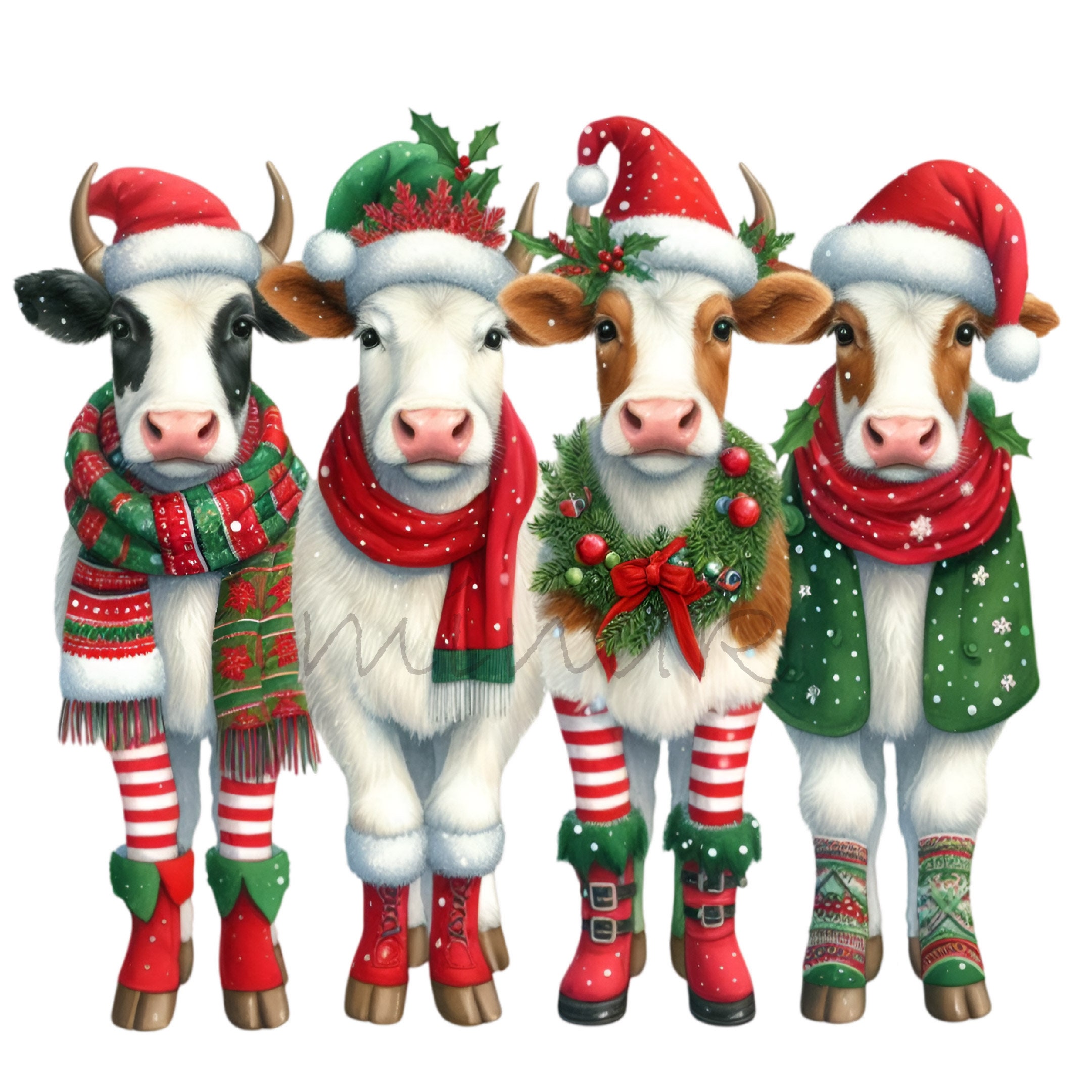 12 PNG Farm Cow Christmas Clipart – Funny Festive Animals – Cute ...