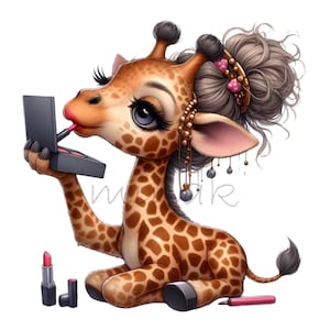 Glamorous Giraffe Applying Makeup Clipart | Adorable Giraffe Illustration 15 PNG | Perfect for ...