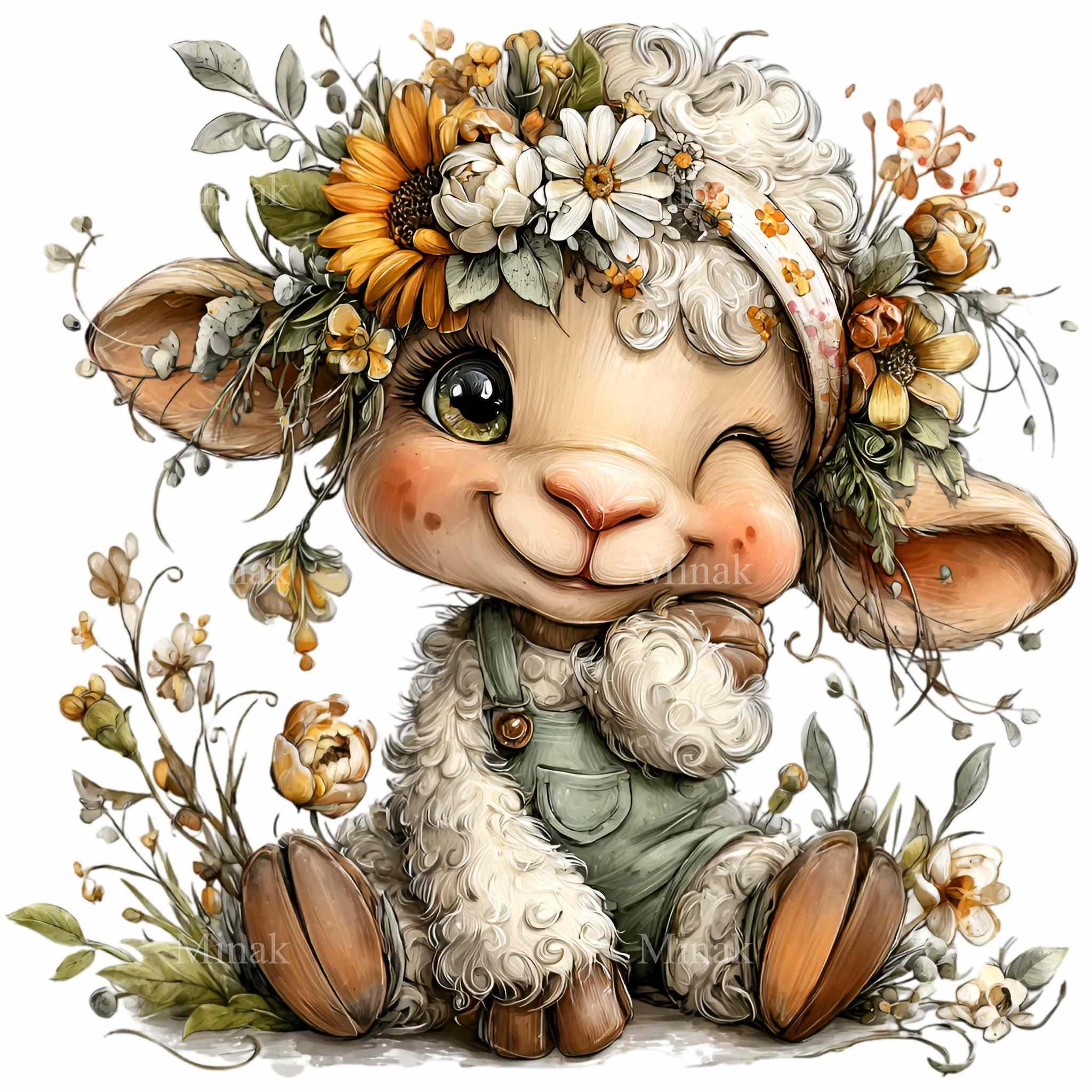 14 PNG Spring Lamb – Floral Sheep Clipart Wildflower Crown Nursery ...