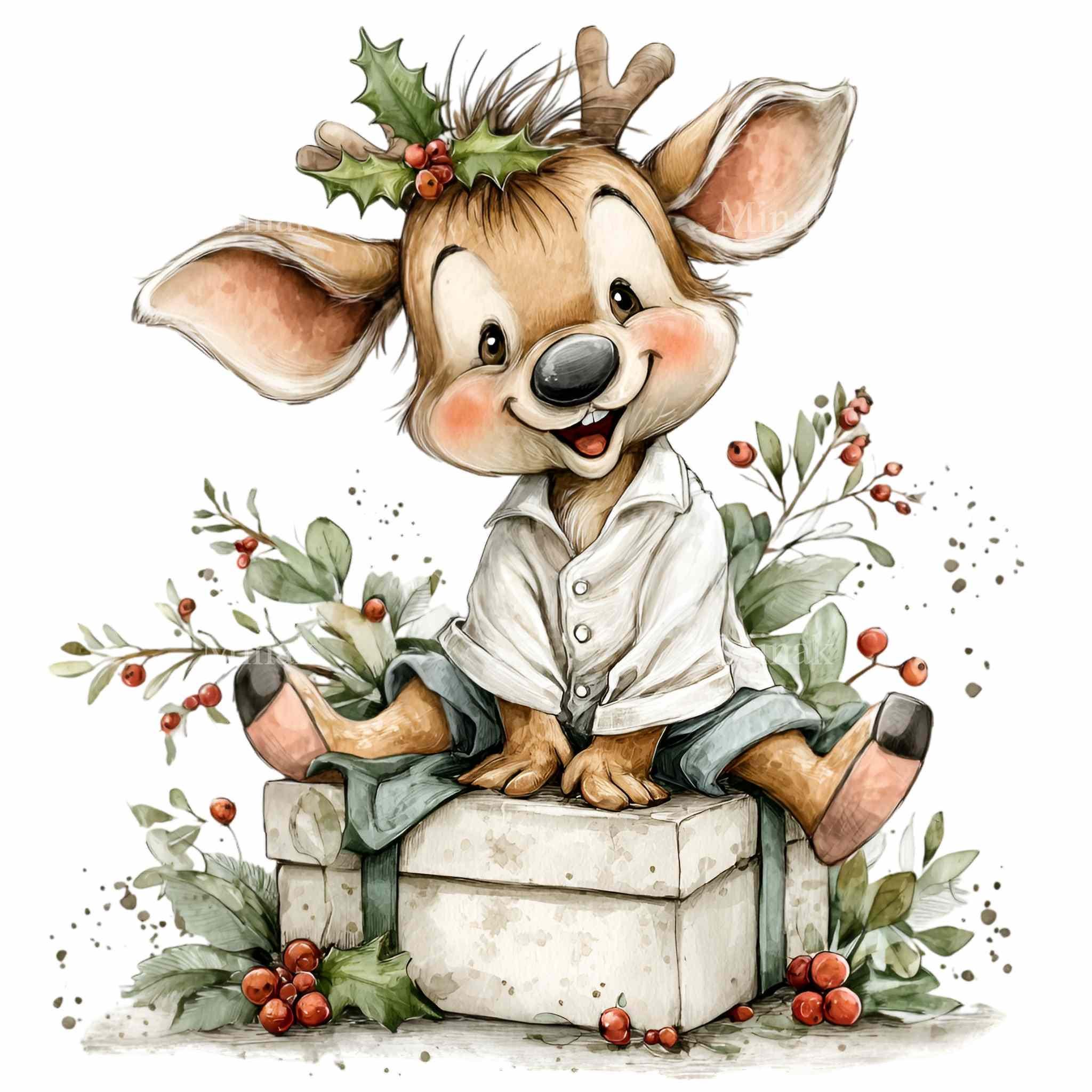 16 PNG Cute Reindeer Clipart – Christmas PNG – Holiday Digital Download ...