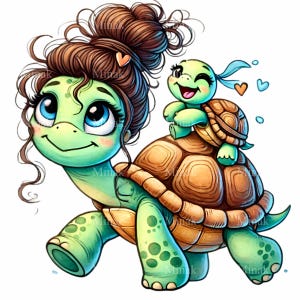 14 Mother’s Day Turtle PNG Clipart – Cute Mama and Baby Turtle With ...