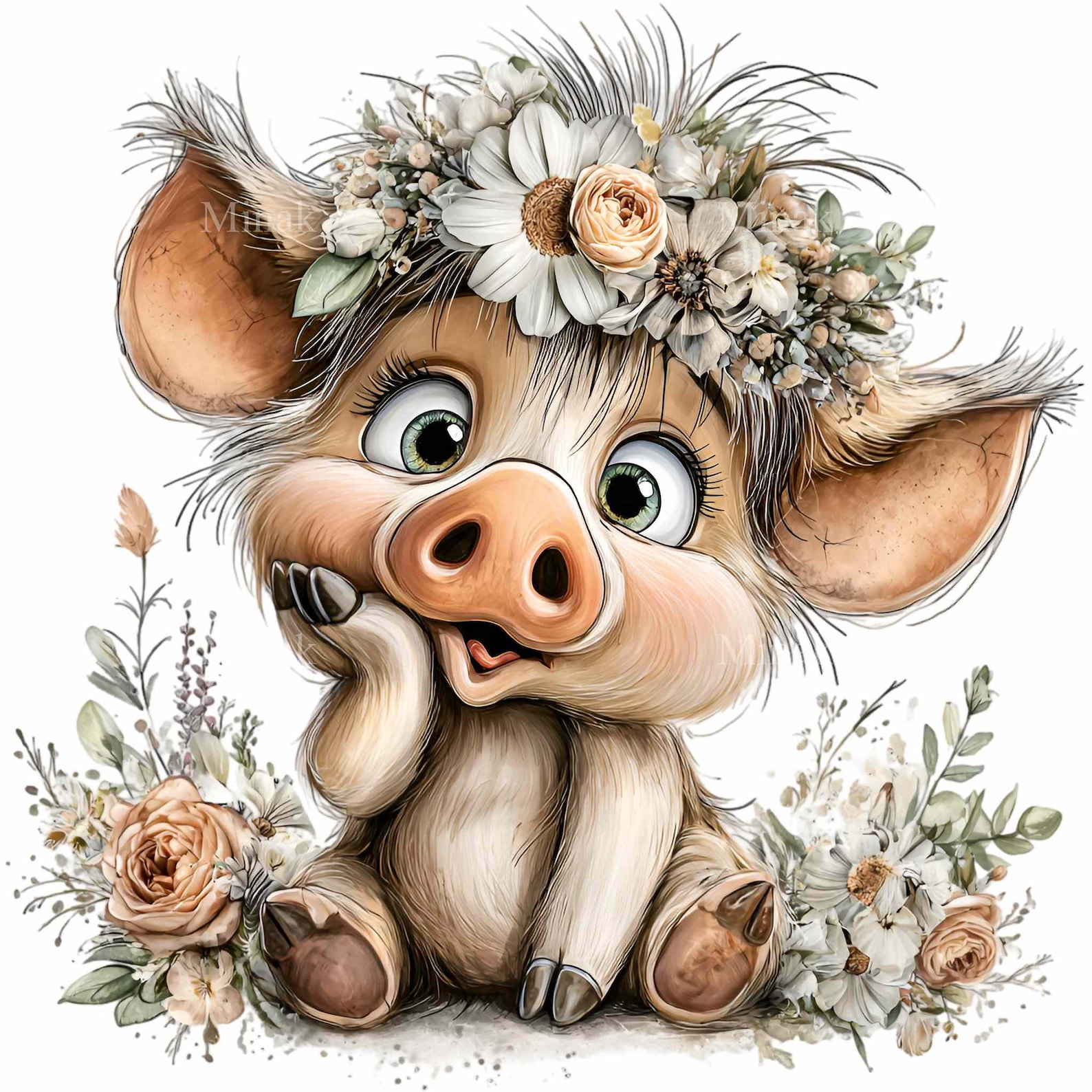16 PNG Floral Piglet Clipart – Cute Pig PNG – Nursery Decor, Baby ...