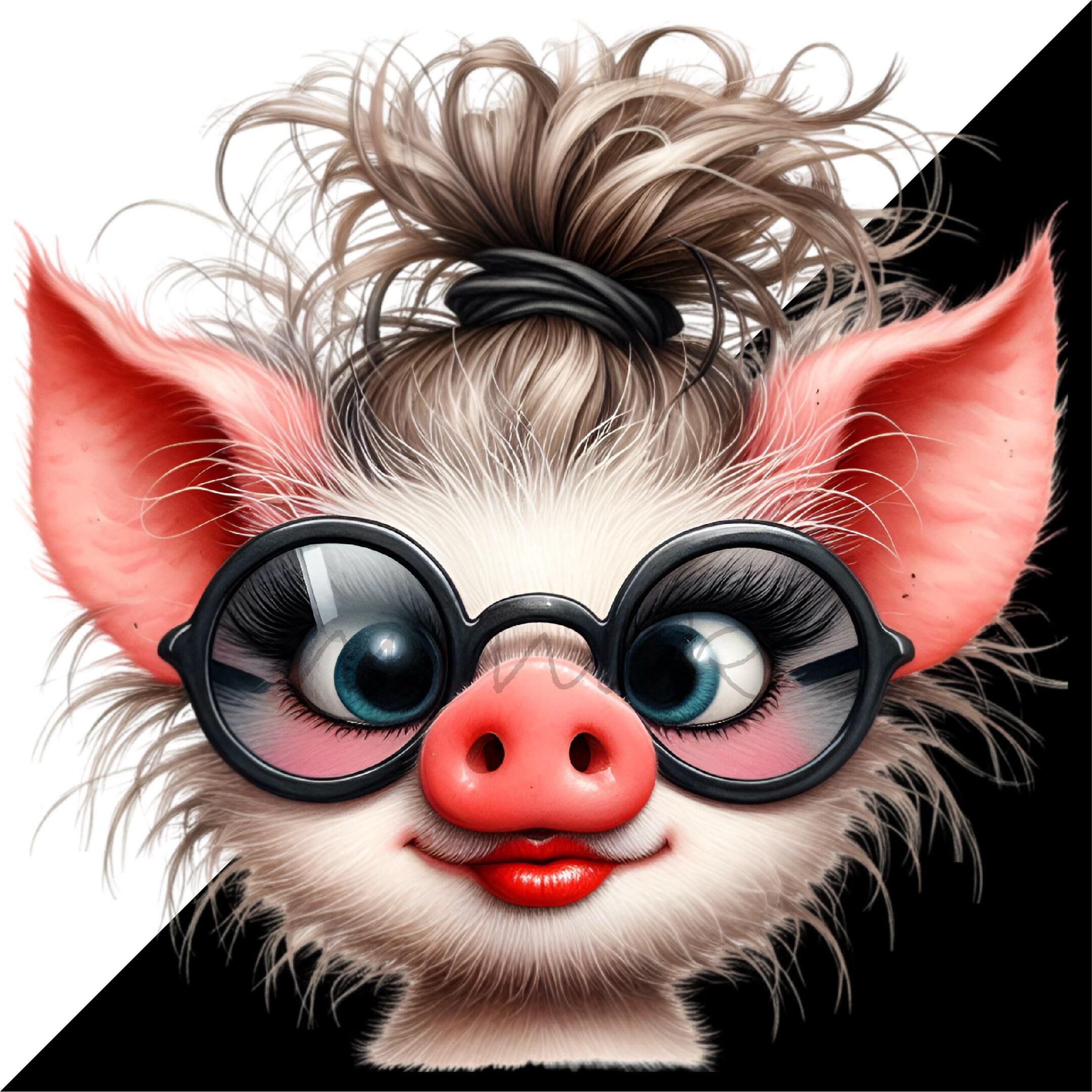14 PNG Pig Clipart – Girly Pig Illustration With Bow and Messy Hair ...