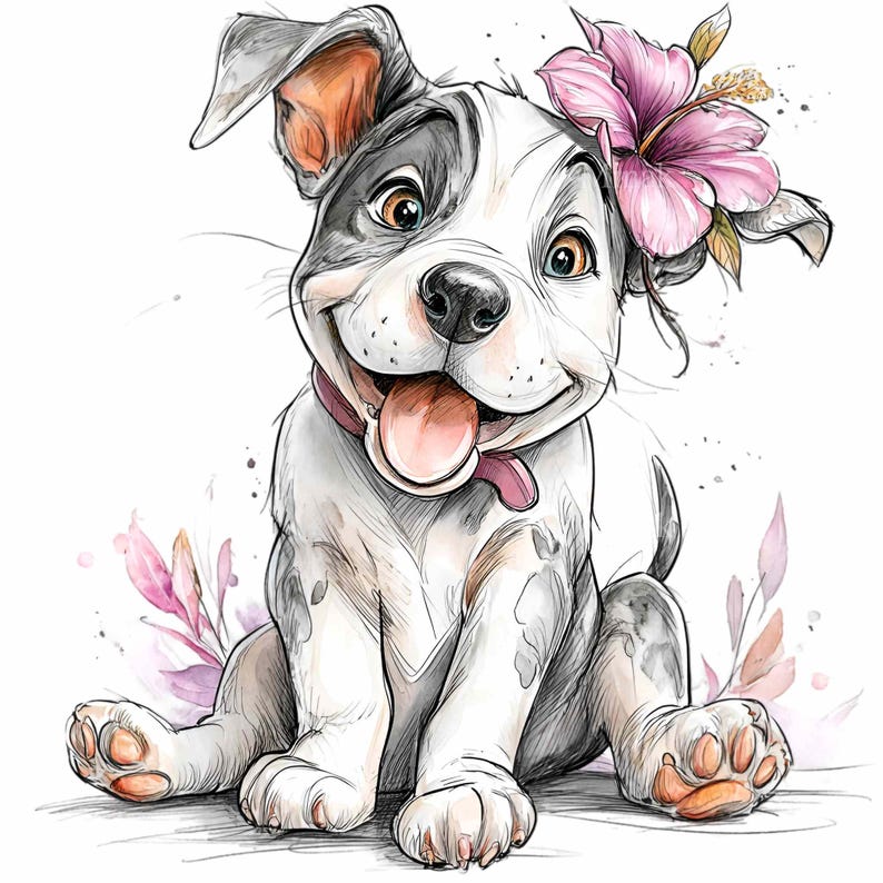 15 PNG Floral Dog Clipart - Cute Puppy With Flower Digital Download for ...