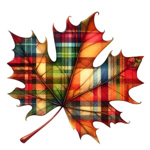 Autumn Plaid Leaf Clipart PNG, 15 Colorful Fall Leaf With Tartan ...