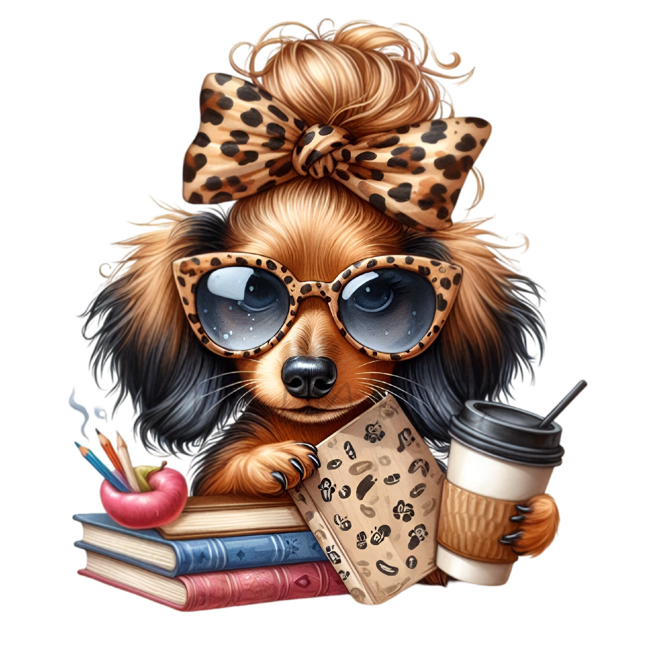 15 PNG Teacher Dachshund Clipart – Leopard Glasses Dog Illustration ...