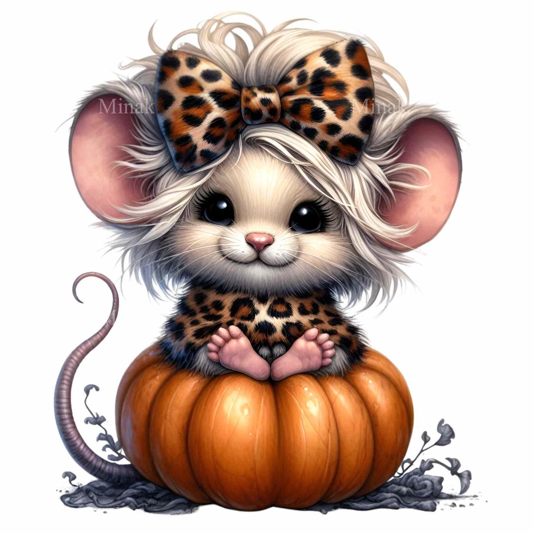 14 PNG Pumpkin Mouse Clipart – Leopard Bow Mouse PNG – Cute Fall Animal ...