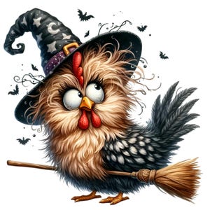 15 PNG Witch Chicken Clipart – Halloween Hen Illustration – Spooky Farm ...