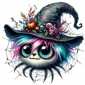 12 PNG Cute Halloween Spider PNG Clipart, Furry Spider With Witch Hat ...