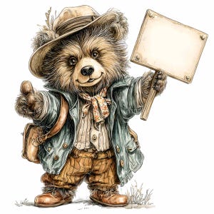 12 PNG Vintage Bear Sign PNG – Retro Bear Clipart – Cute Blank Sign ...
