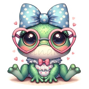 Frog Clip Art, 12 PNG Funny Girl Clipart, Polka Dots Bow, Funny Grandma ...