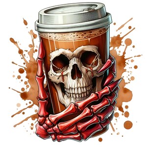 Skull Coffee Cup Clipart, 12 Spooky Skeleton Hands PNG, Gothic Coffee ...