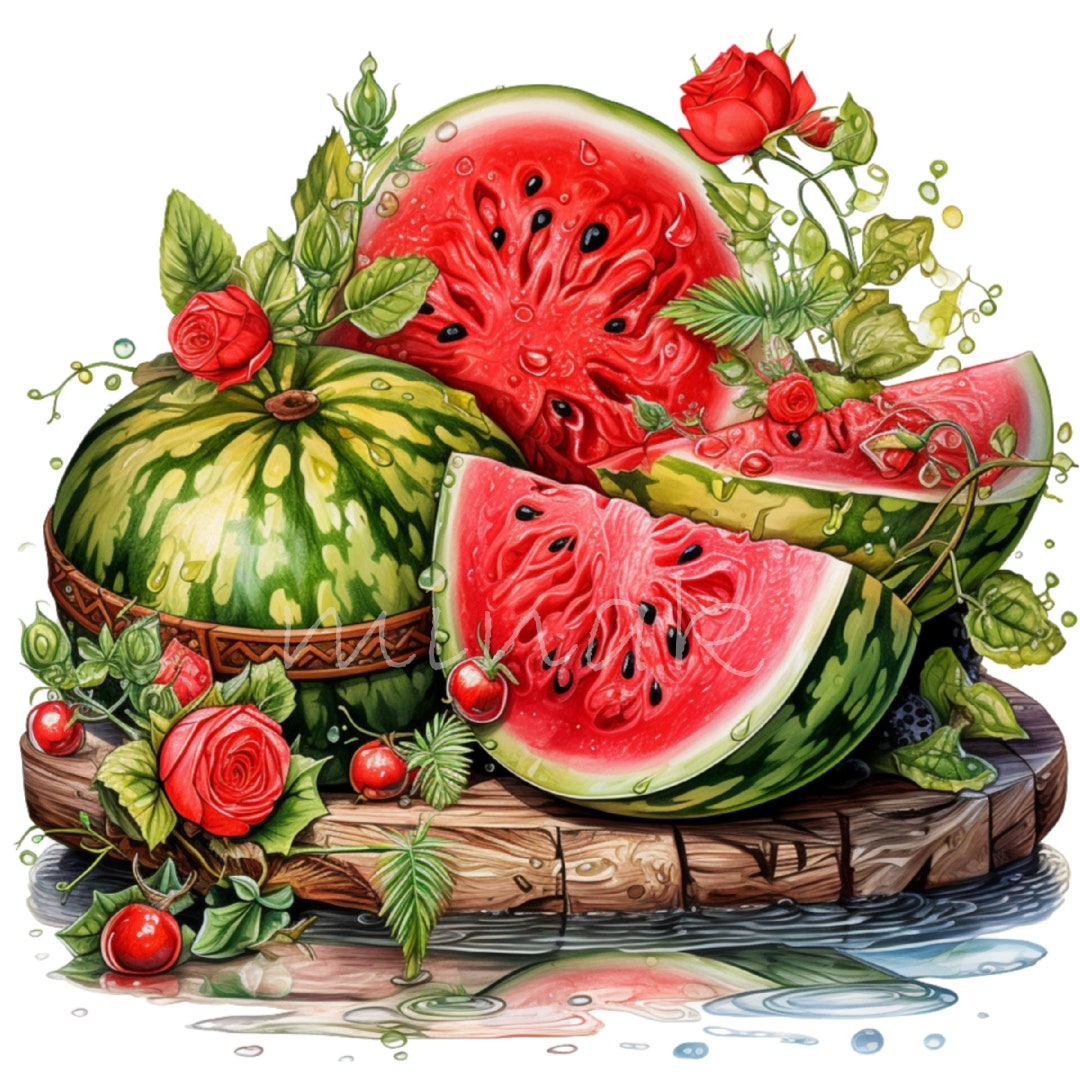 Watermelon Clipart Bundle PNG, 15 Watercolor Summer Fruit Food ...