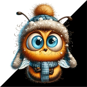 12 Winter Bee Clipart PNG | Cute Bumblebee With Hat and Scarf | Snowy ...