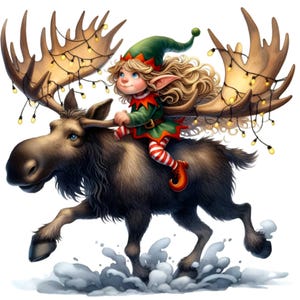Adorable Christmas Elf Riding Reindeer Clipart PNG - 10 Cute Festive ...