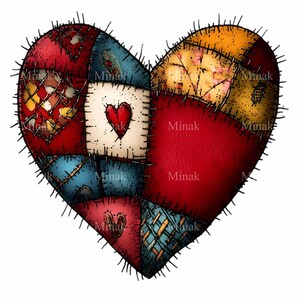 15 Patchwork Heart PNG Clipart - Rustic Quilted Heart Design With ...