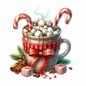Christmas Hot Cocoa Clipart, 12 Festive Cup With Marshmallows and Candy ...