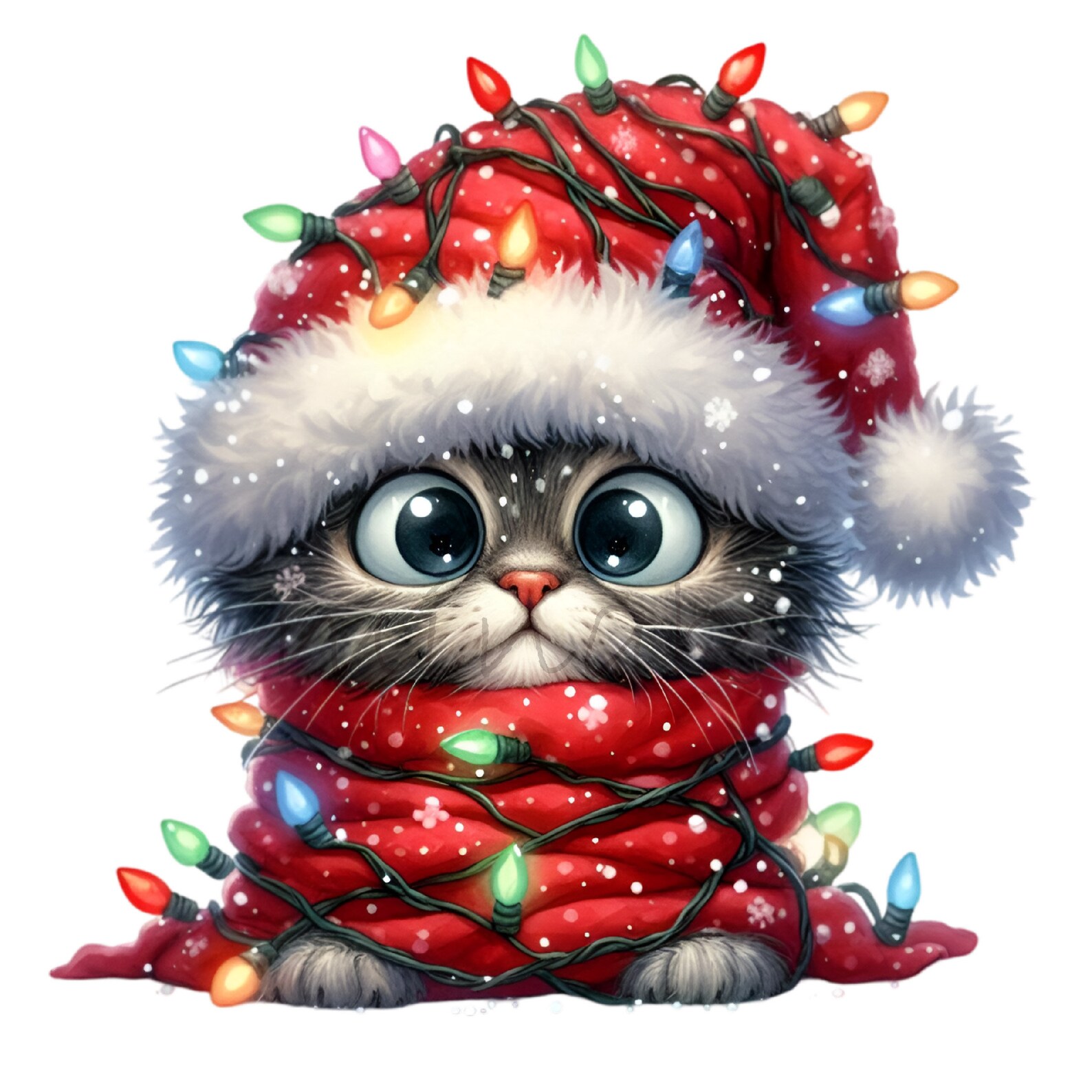 12 PNG Holiday Lights Cat – Christmas Kitten PNG With Santa Hat for ...