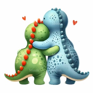 10 Cute Dinosaur Couple Hugging PNG Clipart, Adorable Blue and Orange ...