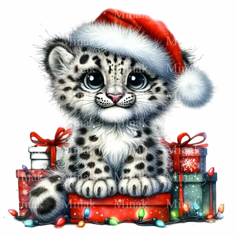 12 PNG Christmas Leopard Clipart – Holiday Snow Leopard PNG – Cute Wild ...