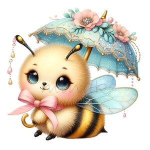 Honey Bee Clipart, Cute Bumblebee Clip Art, 10 PNG Flower Umbrella ...