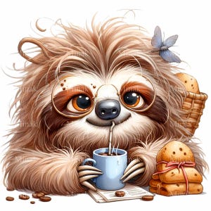 Sloth PNG Clipart - 15 Cute Sloth With Coffee Cup and Beanie - Perfect ...