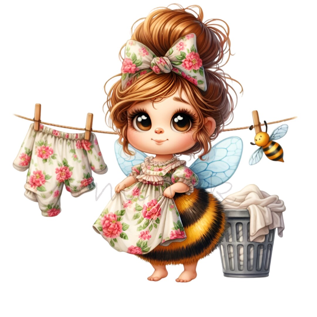 Honey Bee Wash Clothes Clip Art, 12 PNG Funny Girl Laundry Grandma ...