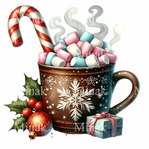 Christmas Hot Cocoa Clipart, 12 Festive Cup With Marshmallows and Candy ...