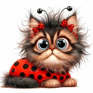 12 PNG Ladybug Costume Cat – Funny Fluffy Cat Clipart – Cute Cartoon ...