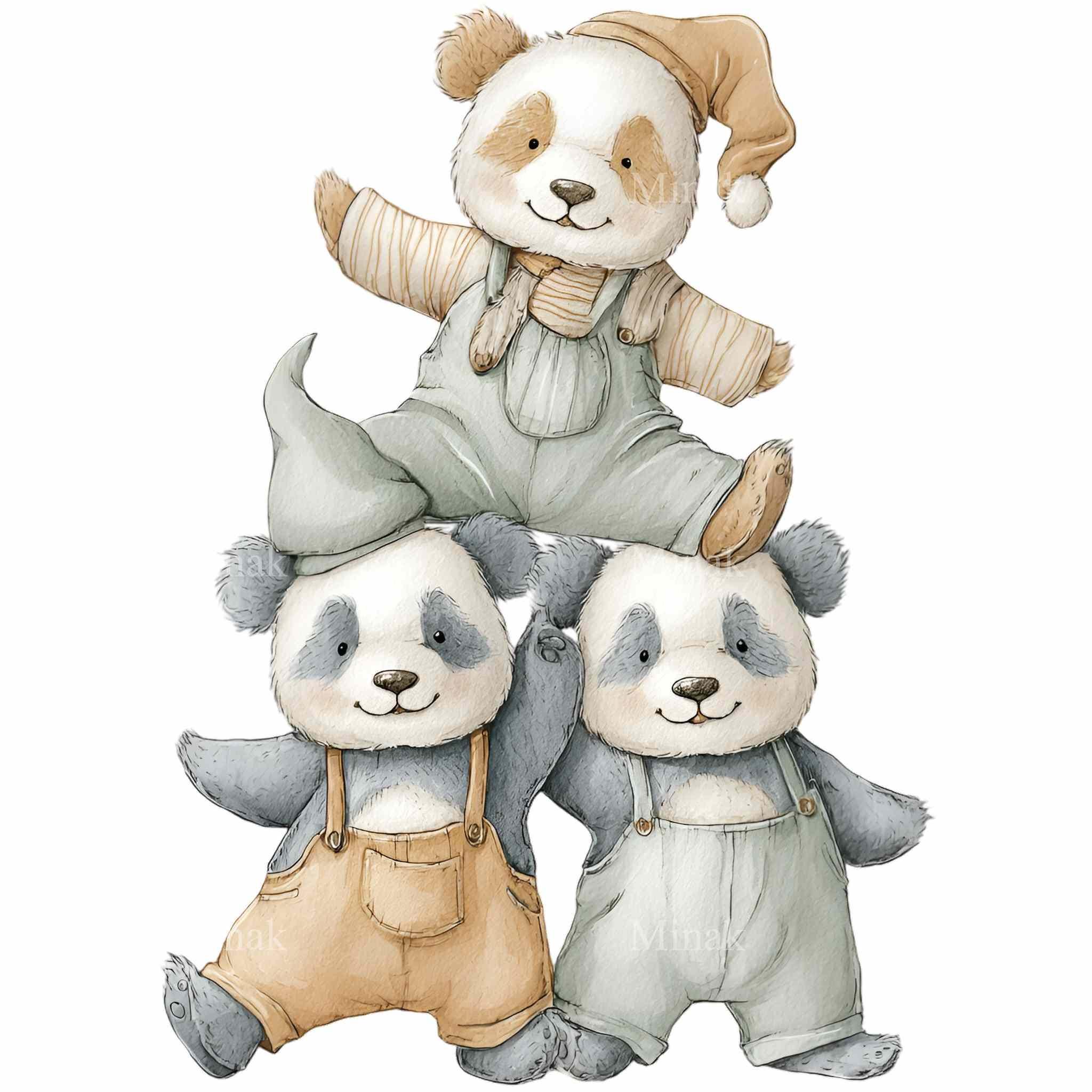 16 PNG Panda Bears Clipart – Baby Stack Illustration With Balloons ...