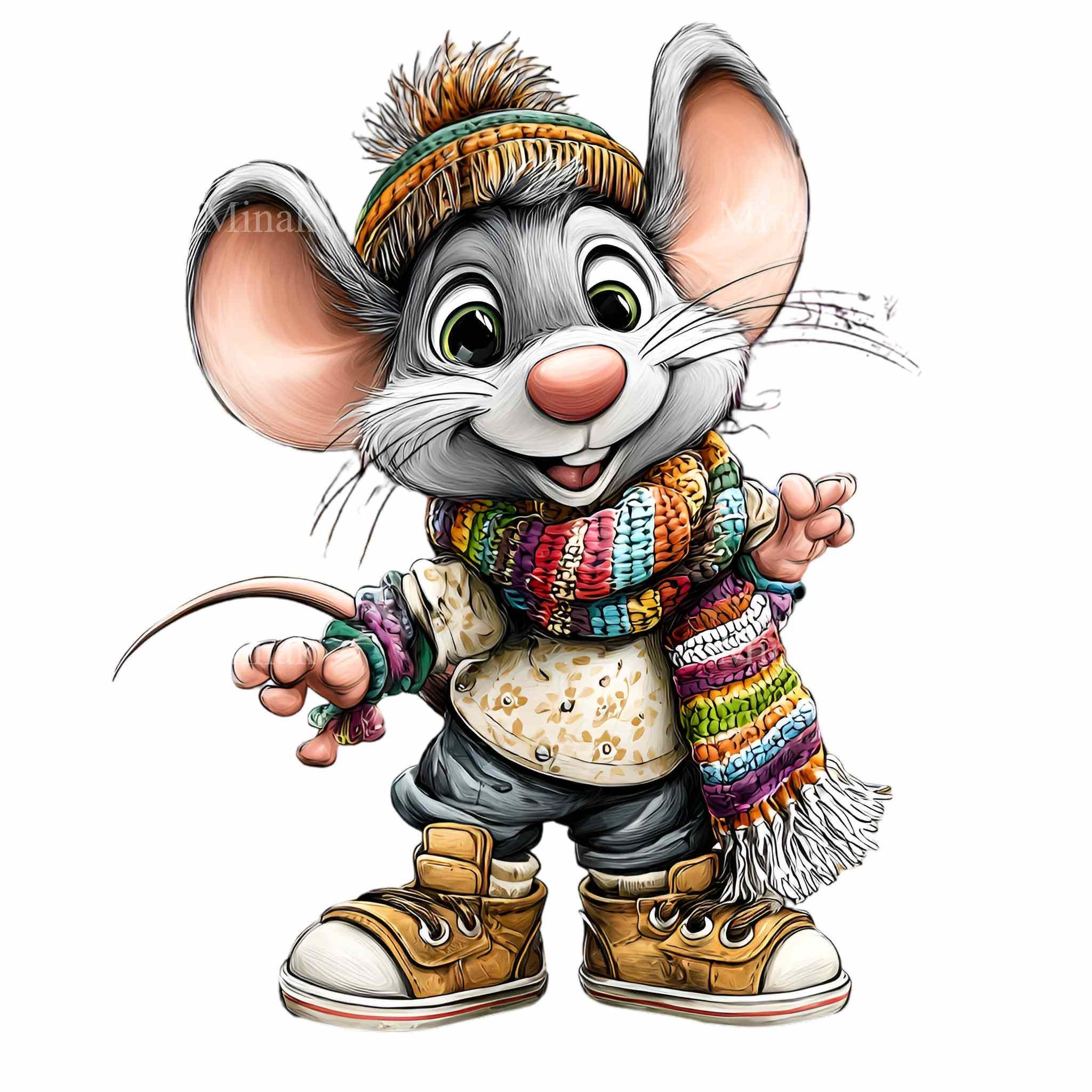 12 PNG Fall Cartoon Mouse – Funny Animal PNG – Cute Mouse in Scarf for ...