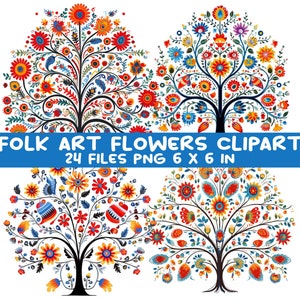 Folk Art Flowers Clipart Bundle 24 PNG Floral Rustic Patterns Card ...