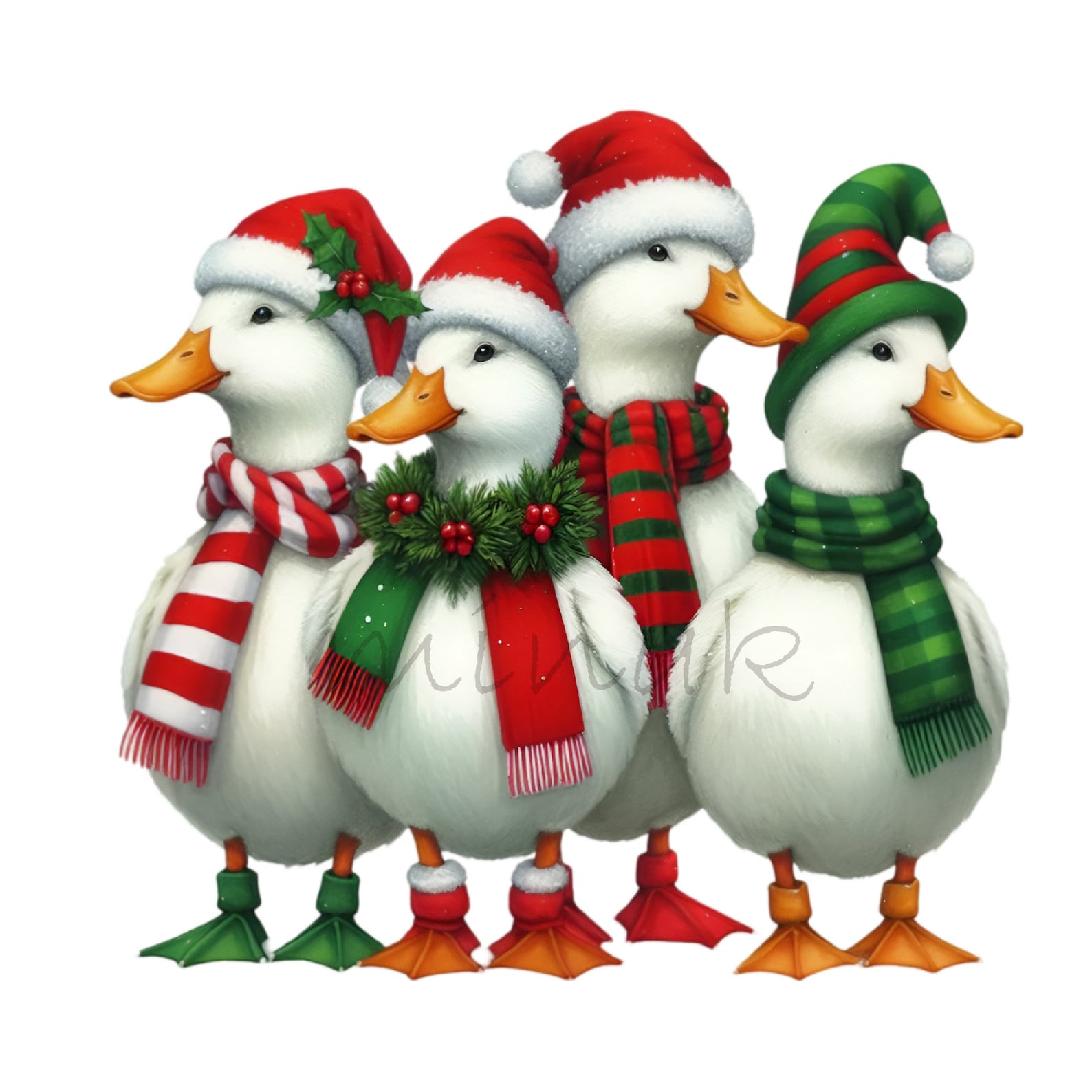 Christmas Ducks Clipart, 12 Festive Holiday Duck PNG, Santa and Elf ...