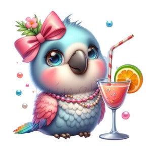 Parrot Clipart PNG, Cocktail Clip Art, 10 Tropical Bird Clip Art, Gift ...