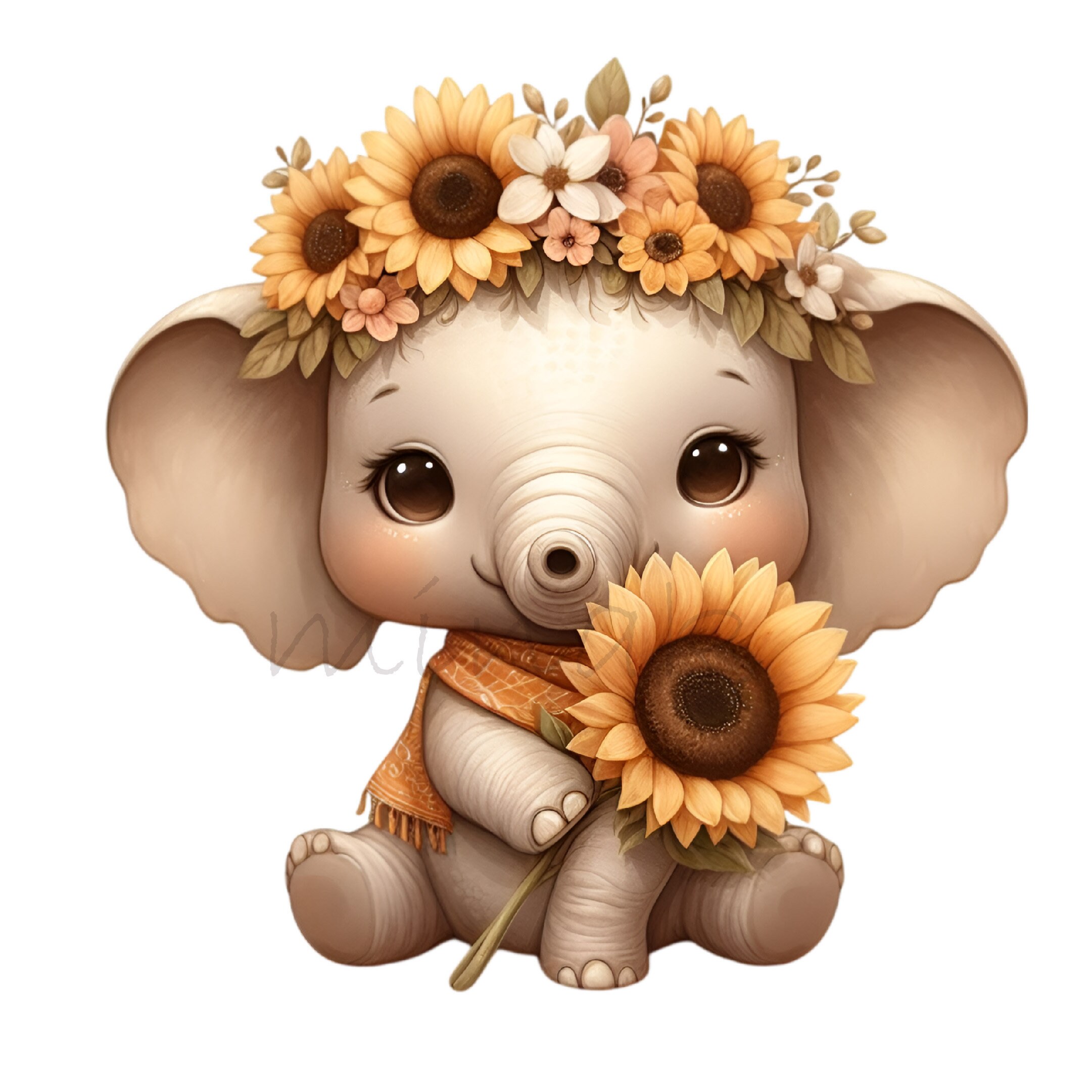 12 PNG Elephant Sunflower Farm Animal Clipart, Nursery Digital Download ...