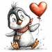 16 PNG Valentine Penguin Clipart – Heart Balloon Art for Cards ...