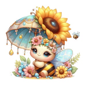 Honey Bee Clipart, Cute Bumblebee Clip Art, 12 PNG Flower Umbrella ...