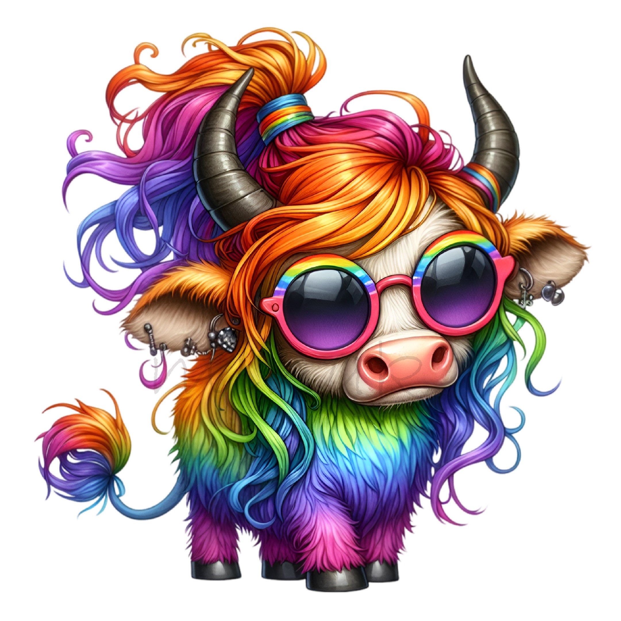 12 PNG Rainbow Cow Clipart – Colorful Sunglasses Cow Sublimation Design ...