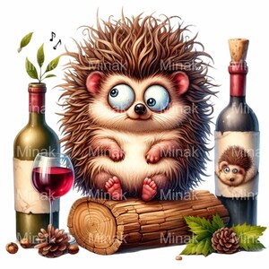 15 Funny Hedgehog PNG Clipart - Cute Hedgehog With Messy Bun, Wine ...