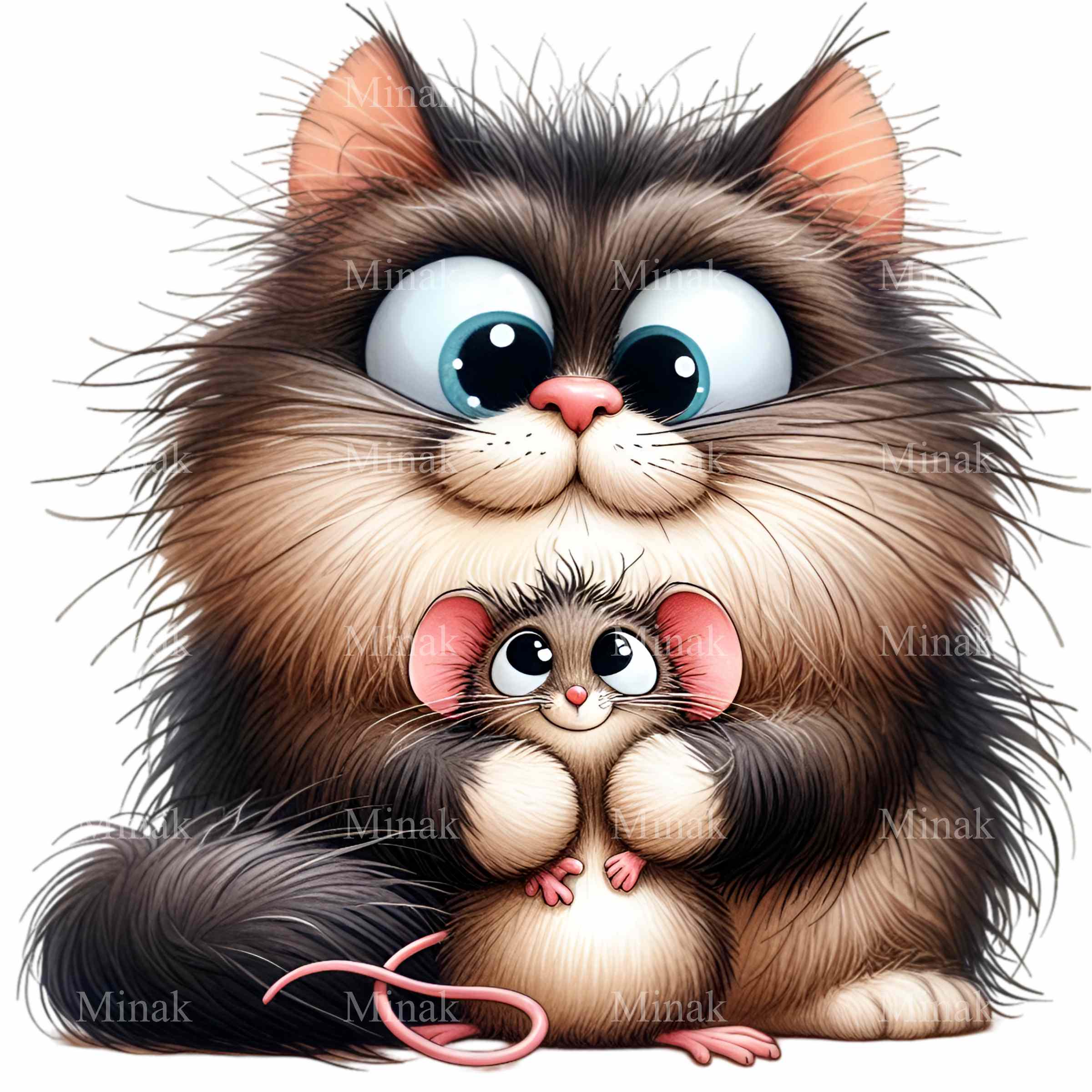 14 PNG Cat and Mouse Hugging Animal Clipart, Tabby Kitten Sublimation ...