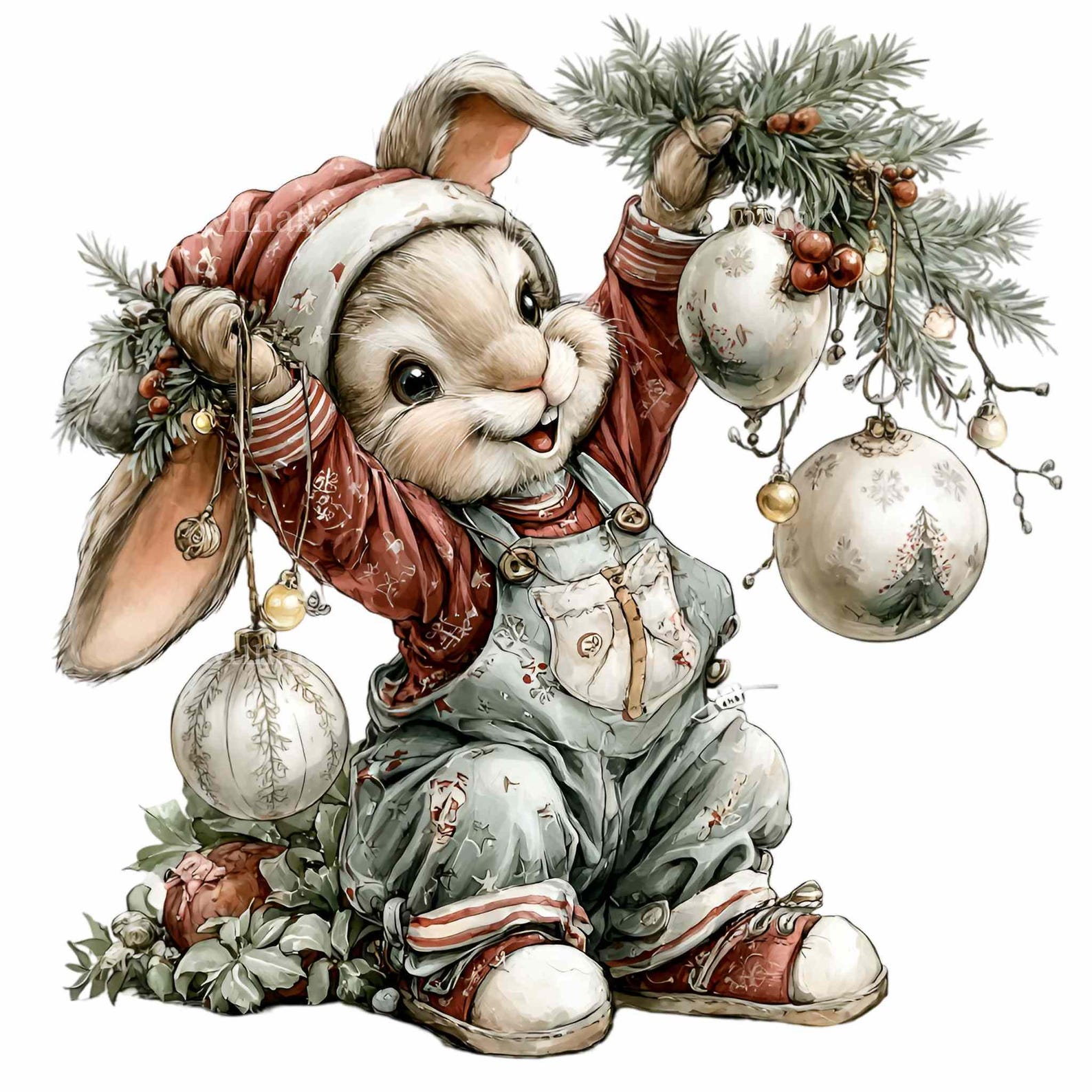 16 PNG Festive Bunny Clipart – Cute Winter Rabbit PNG – Holiday Animal ...