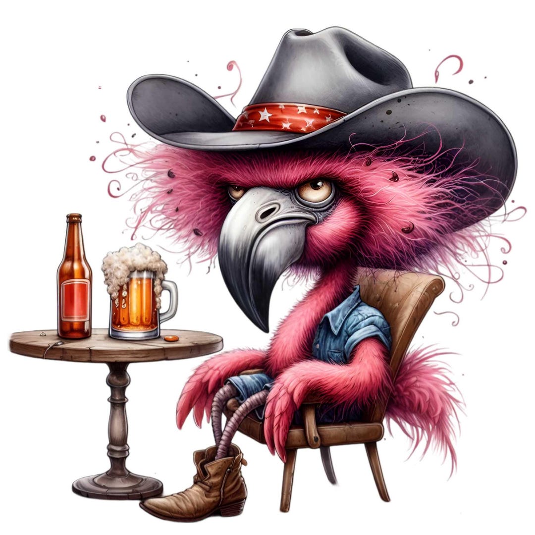 10 Western Flamingo PNG Clipart - Cowboy Flamingo With Hat and Beer ...