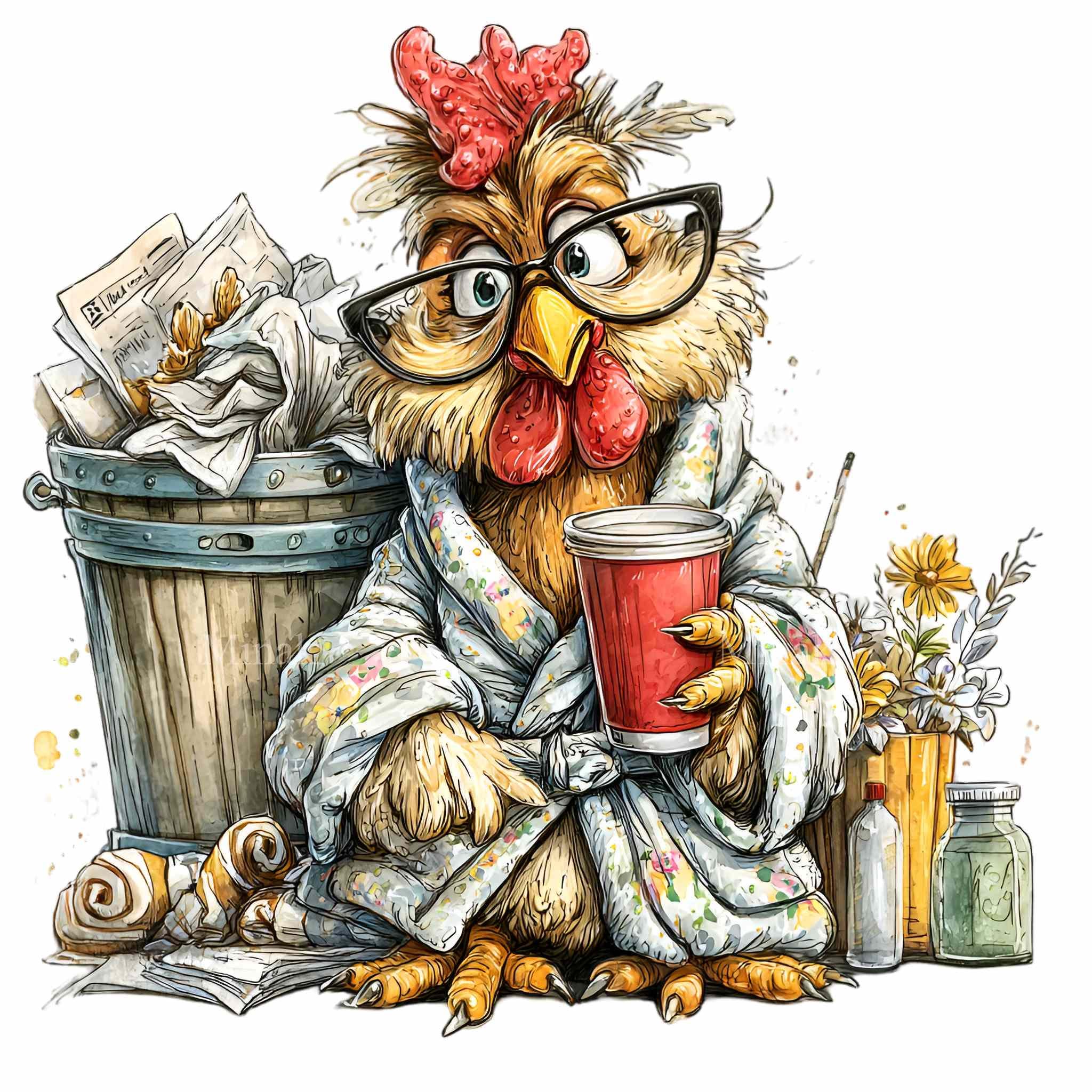 15 PNG Funny Coffee Chicken – Hen PNG Clipart – Tired Morning Rooster ...