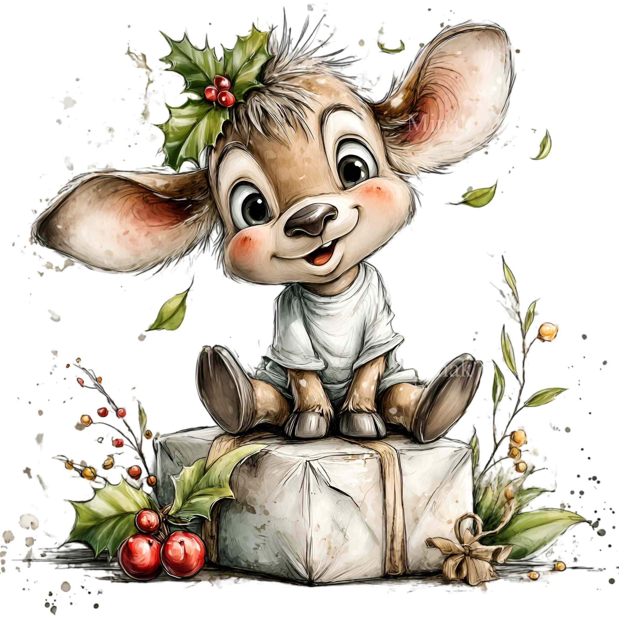 16 PNG Cute Reindeer Clipart – Christmas PNG – Holiday Digital Download ...
