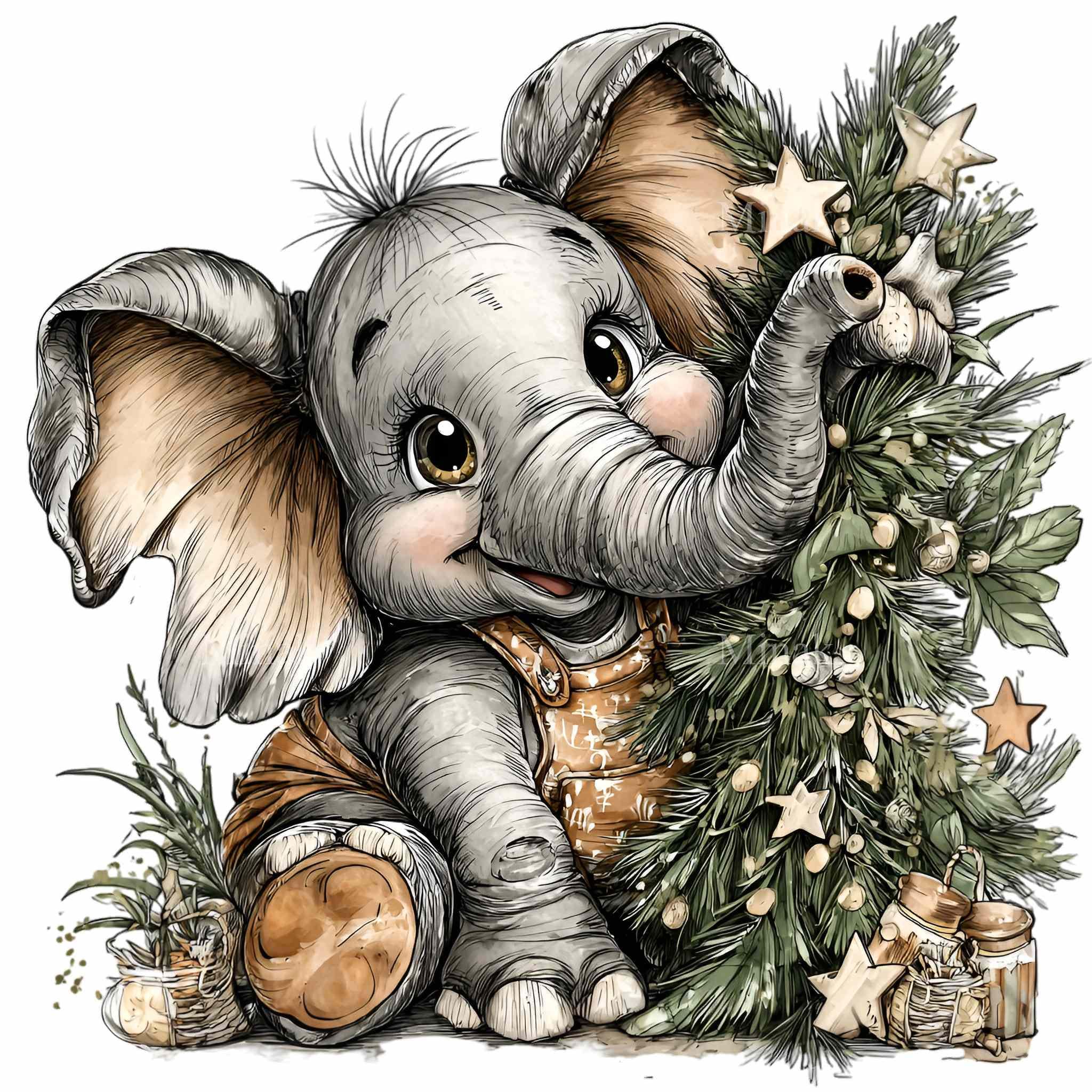 10 PNG Christmas Elephant Clipart – Cute Baby Elephant With Tree PNG ...