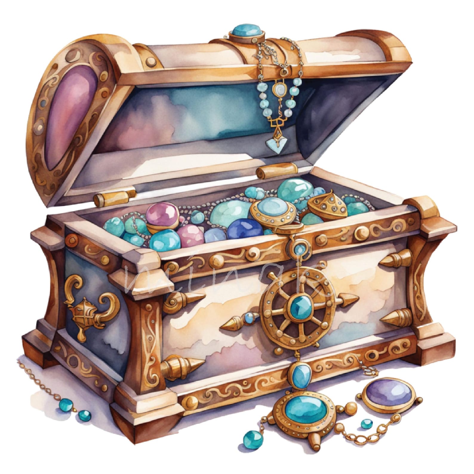 Treasure Chest Clipart PNG, 15 Watercolor Pirate Jewelry Png ...