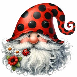 10 Ladybug Gnome PNG Clipart - Cute Spring Gnome With Daisies Digital ...