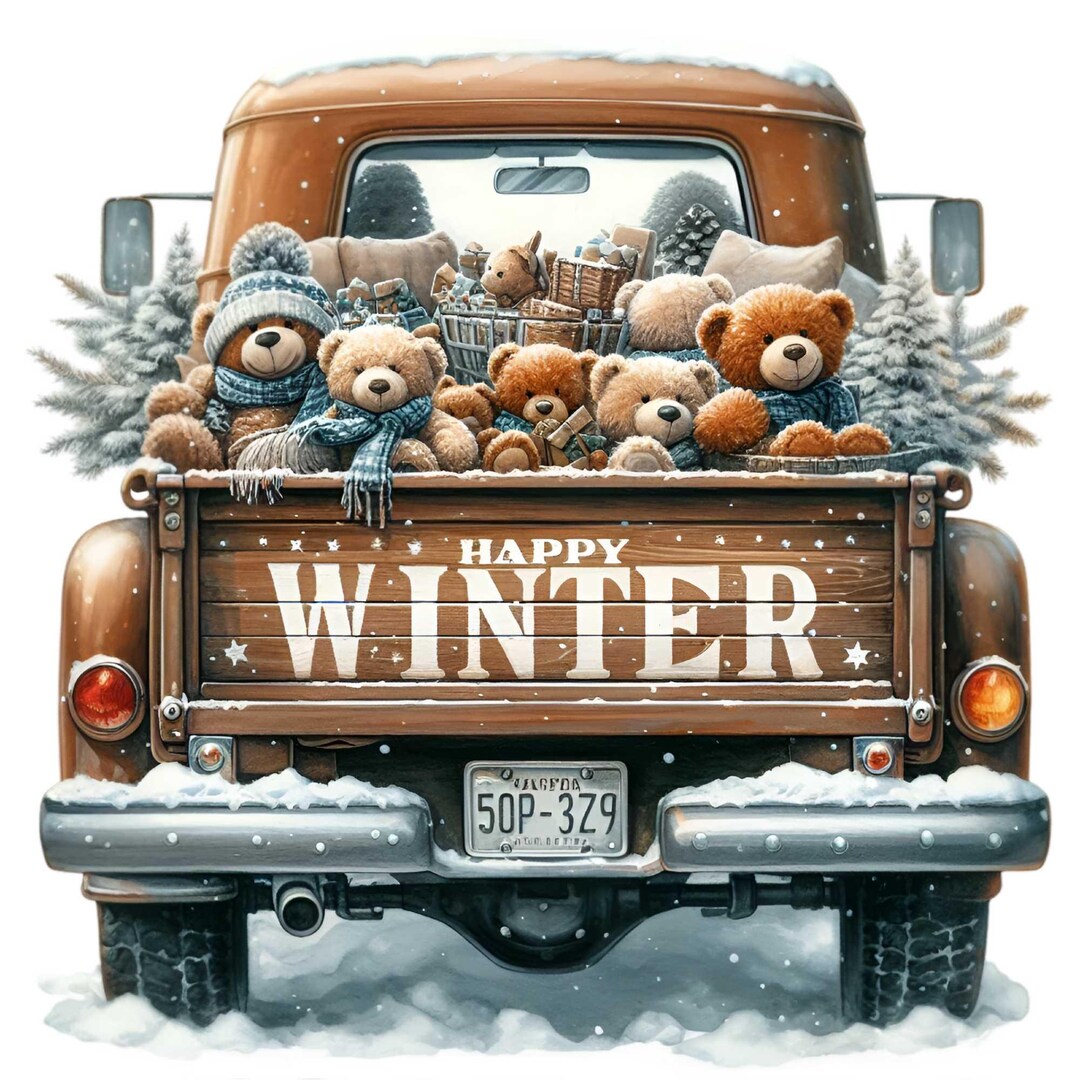 Winter Bear Truck Clipart PNG, 12 Holiday Pickup With Bears, Rustic ...